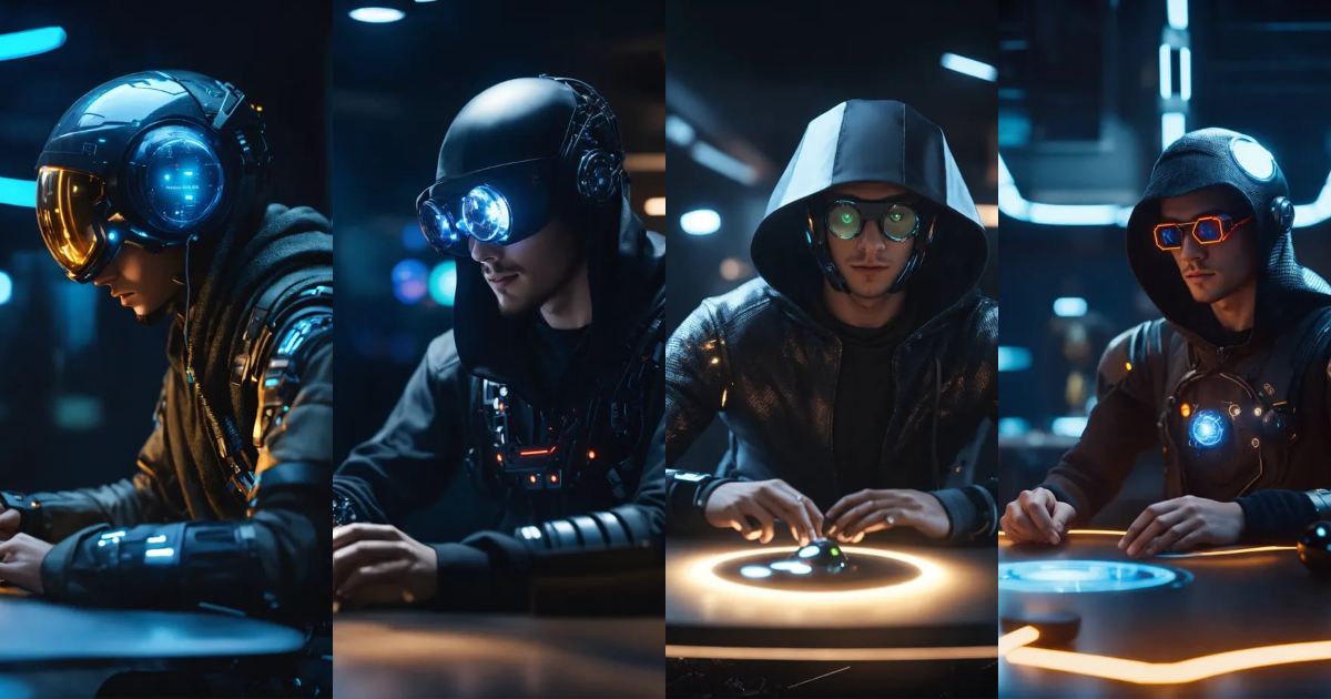 Lexica - Nerdy 25 year old male cyborg hacker wearing futuristic ...