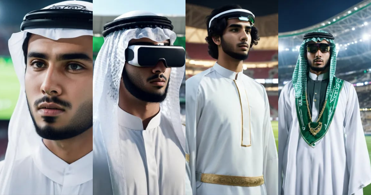 Lexica - Saudi young man, in football stadium, wearing augmented ...