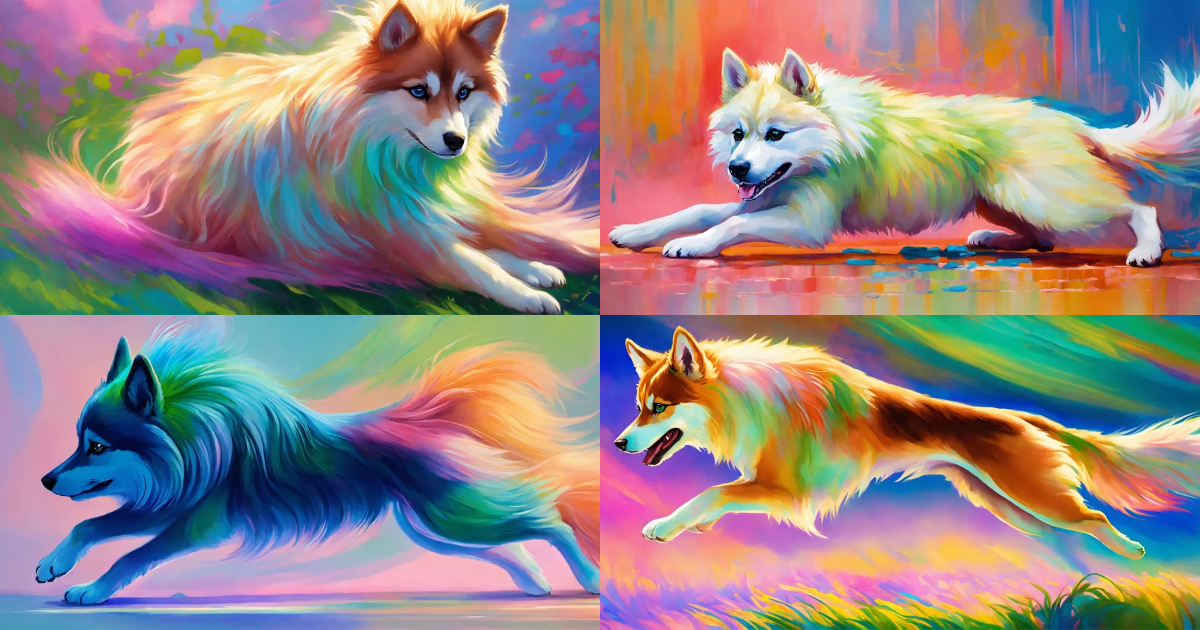 Lexica - In this vibrant painting, a graceful Pomsky is captured in ...
