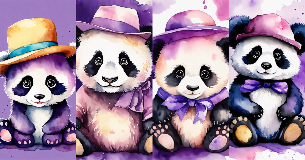 Lexica - A cute baby purple panda wearing a hat watercolor