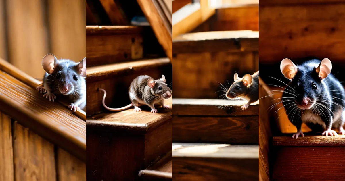 Lexica - A mouse on a wooden step of an attic staircase