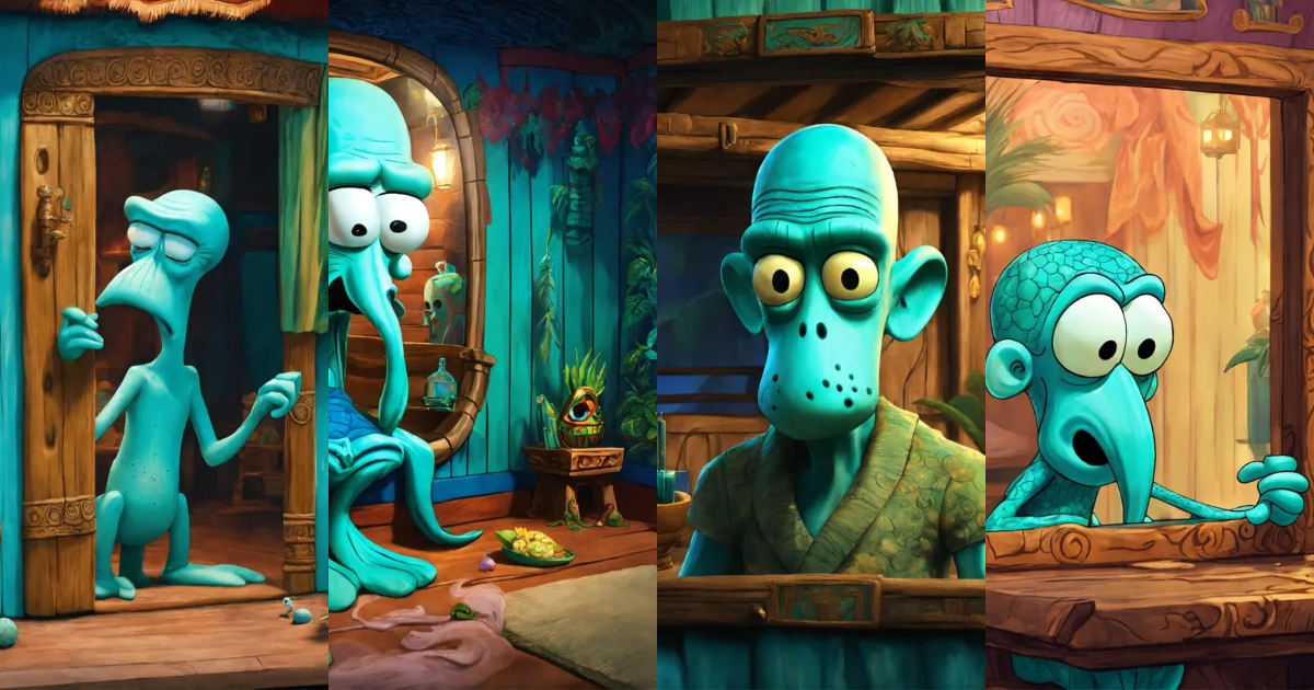 Lexica - Squidward staring into the mirror and crying, hyper realistic ...