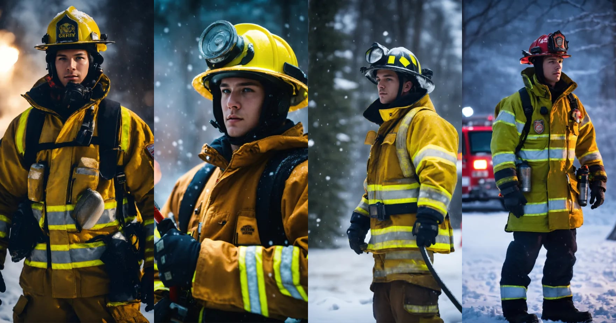 Lexica - A handsome blond firefighter, wearing winter gear suitable for ...