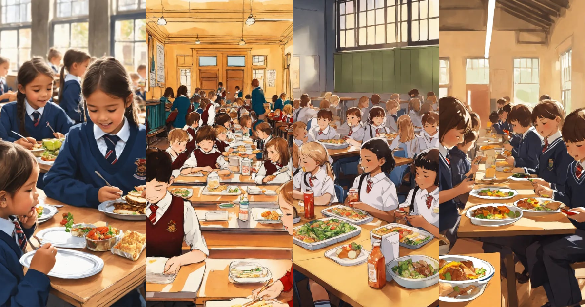 Lexica - Sketching of children in school uniform eating school dinner ...