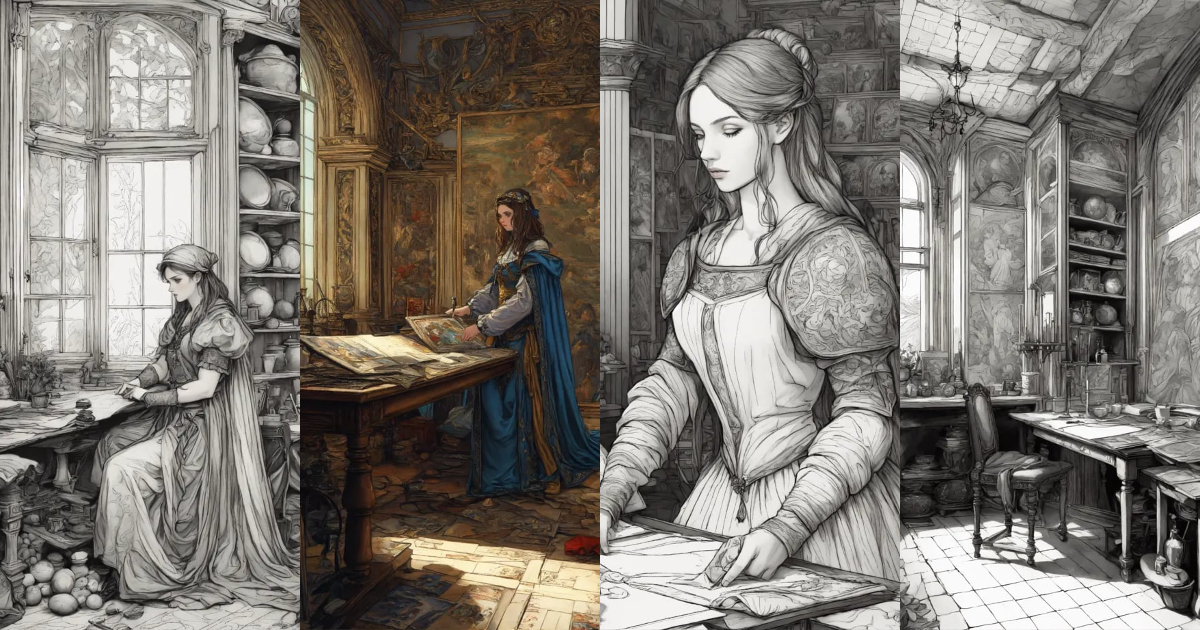 Lexica - Renaissance painter, atelier, realistic, dark fantasy style ...