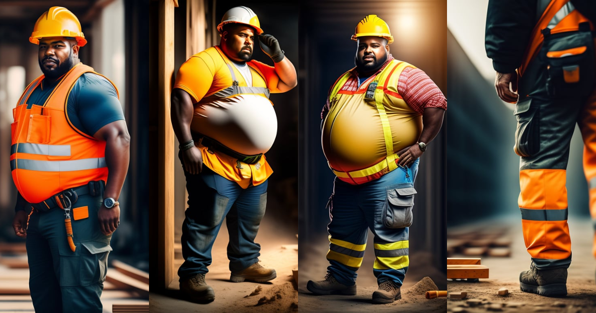 Lexica - A construction worker with a large belly, amateur photo