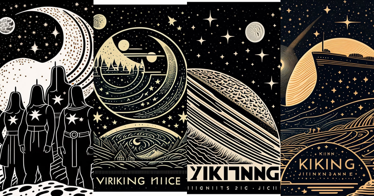 Lexica - An award winning linocut of Viking Space Force in the stars