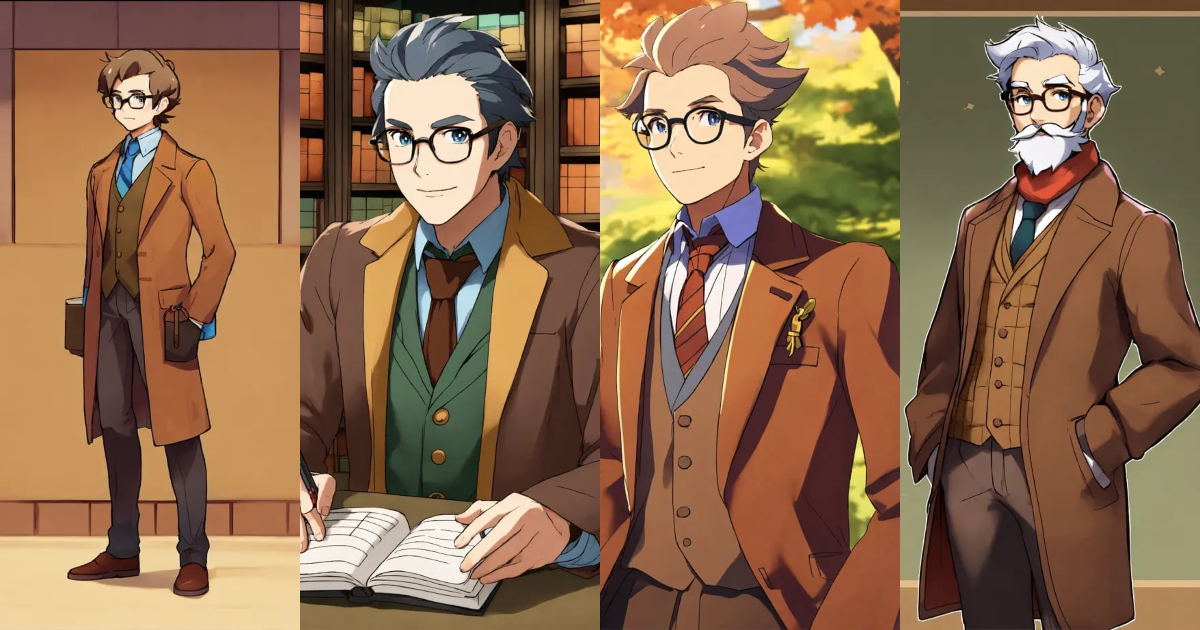 Lexica - Animime style, male pokemon professor, professor spruce, brown ...