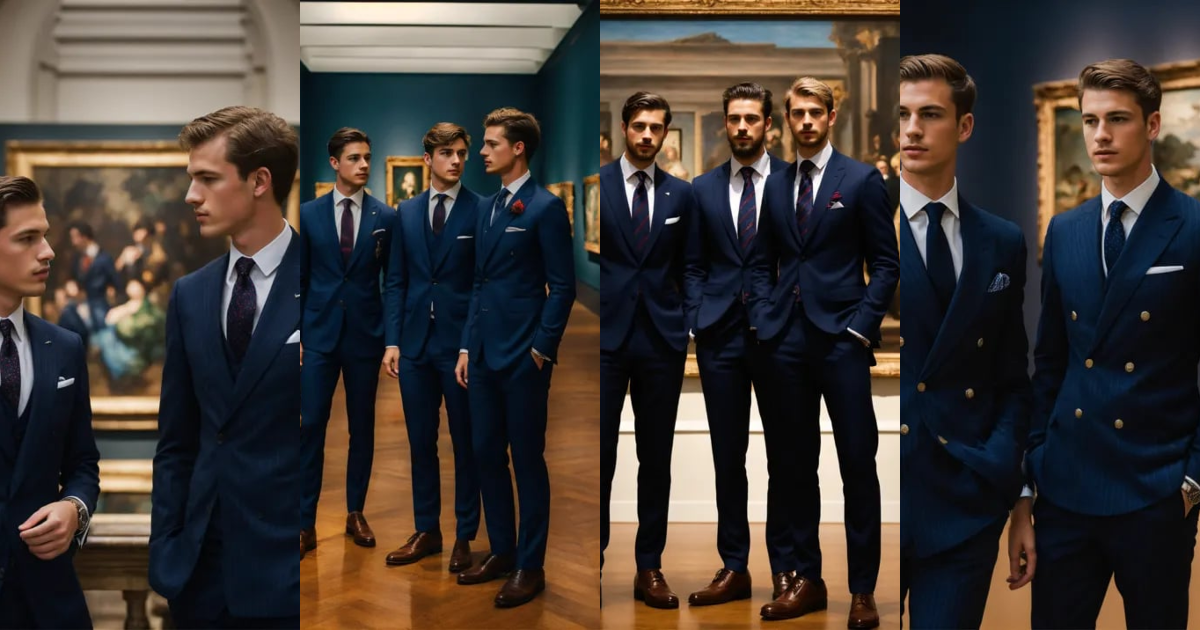 Lexica - Two young British gentlemen in navy pinstripe suit and tie ...