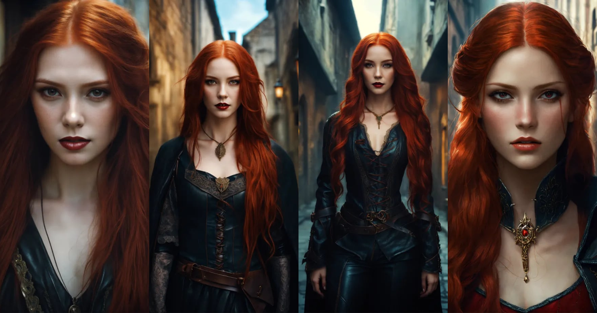 Lexica - A portrait of a beautiful redhead vampire, Symmetrical face ...