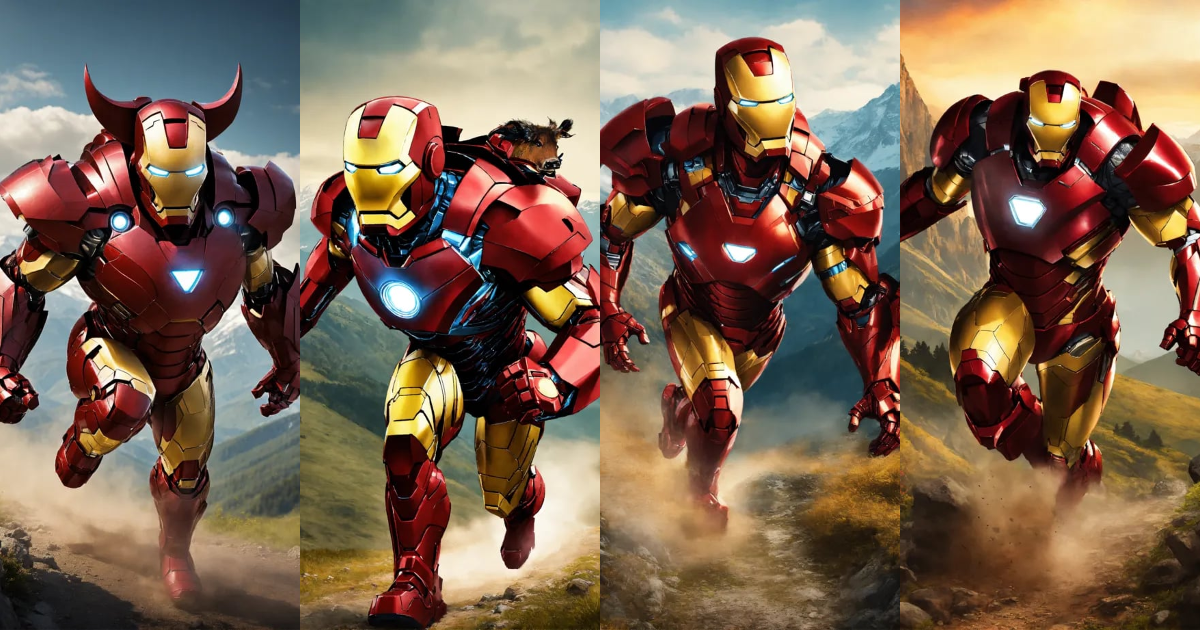 Lexica - Humoristic Iron Man body mixed with wild boar head running in ...