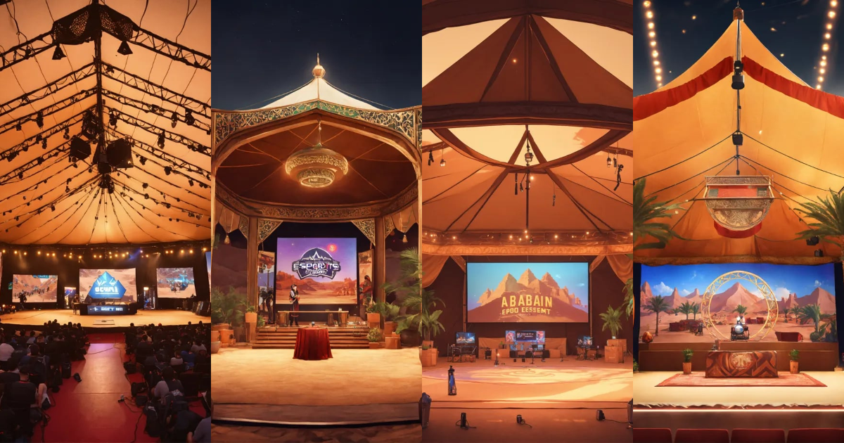 Lexica - Generate an image of a small esports venue's indoor desert ...