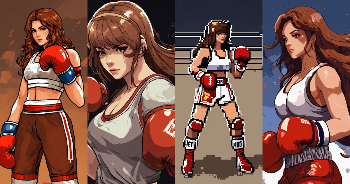 Lexica - White female, brown overgrown long hair, boxing outfit, boxing ...