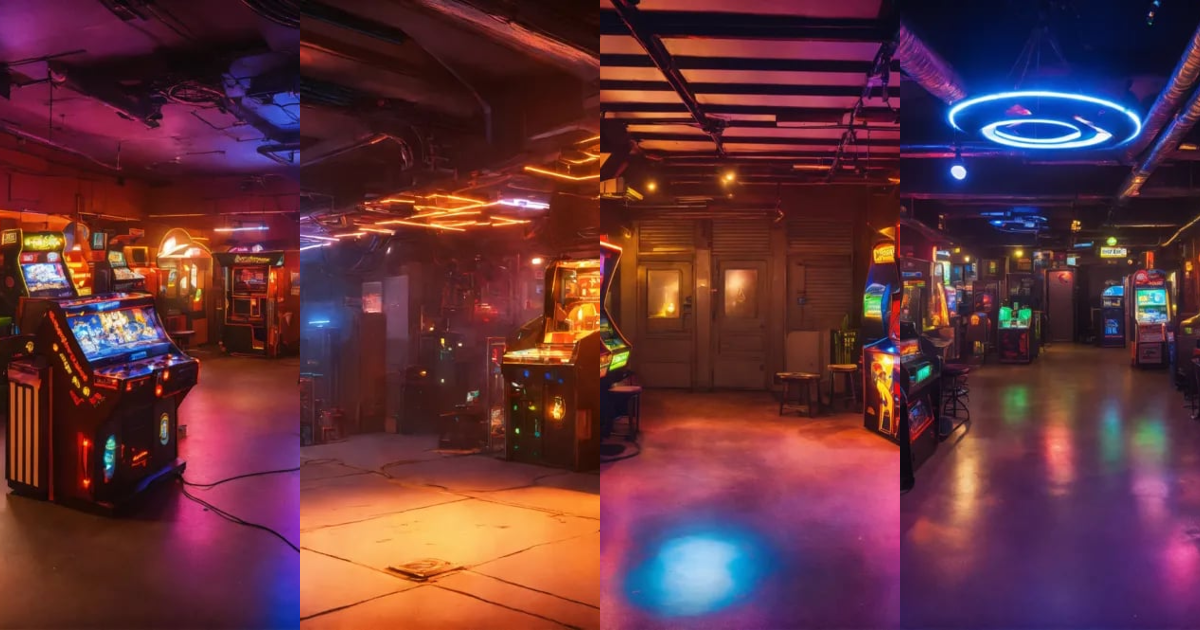 Lexica - Sci Fi tech base of operations with arcade machine, lots of ...