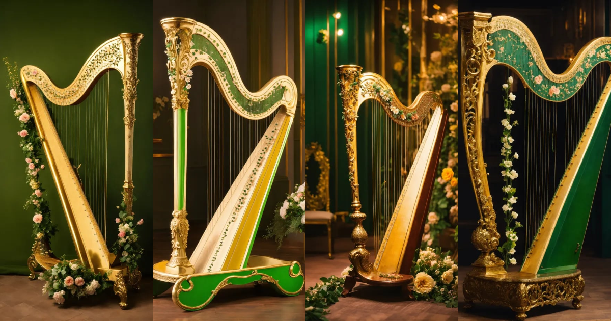 Lexica - An antique harp decorated all around with three-dimensional ...