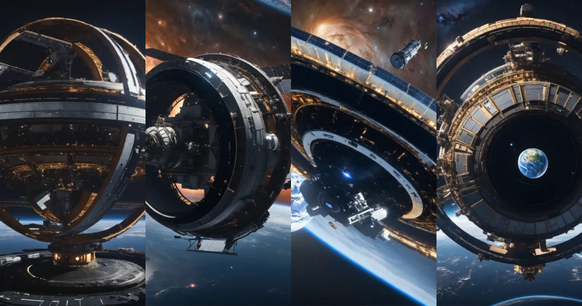 Lexica - A circumferential space station wheel-shaped, made of dark ...