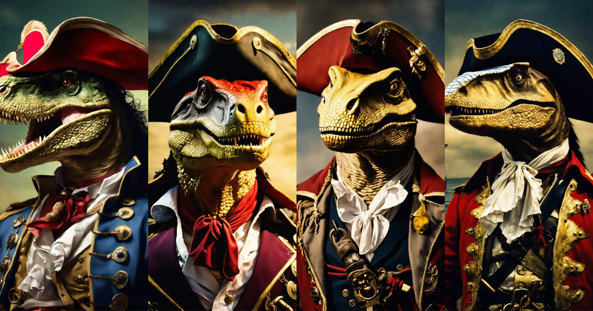 Lexica - A portrait of a T-rex dressed as a pirate
