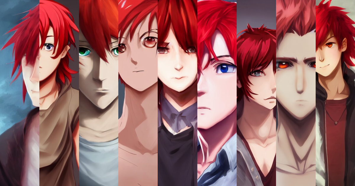 Lexica - Portrait of young anime guy with red hair and flaming eyes ...