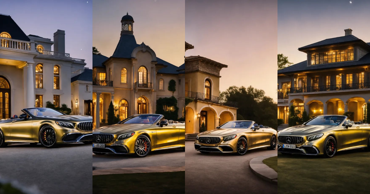 Lexica - 2019 amg s63 Mercedes convertible Gold and black with mansion ...