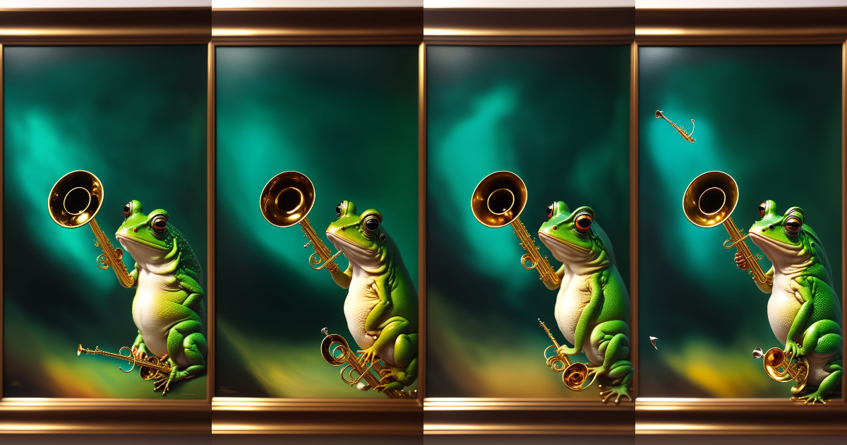 Lexica - A barroco painting of a frog playing the trumpet
