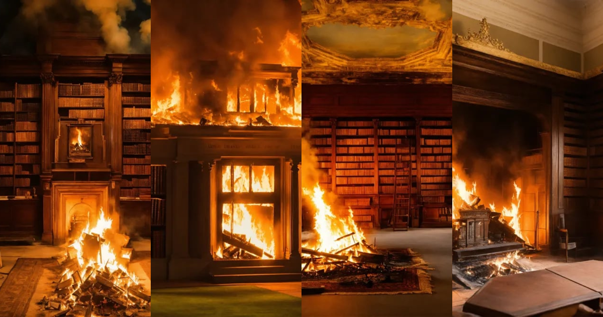 Lexica - Fire in library 1700s
