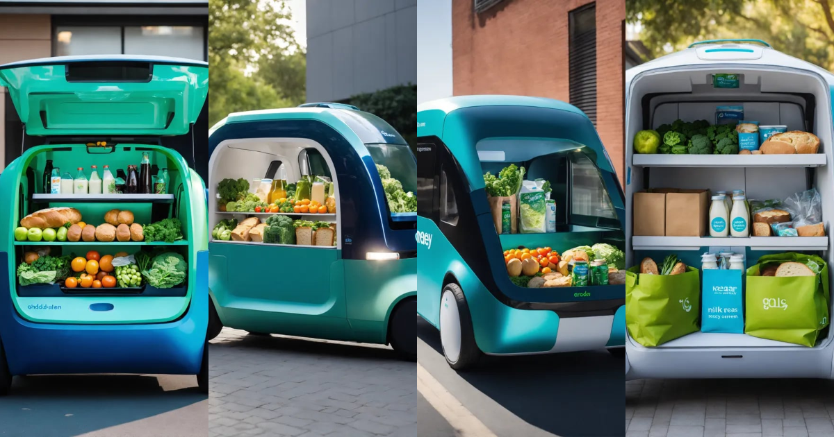Lexica - Autonomous Grocery delivery vehicle , grocery bags inside with ...