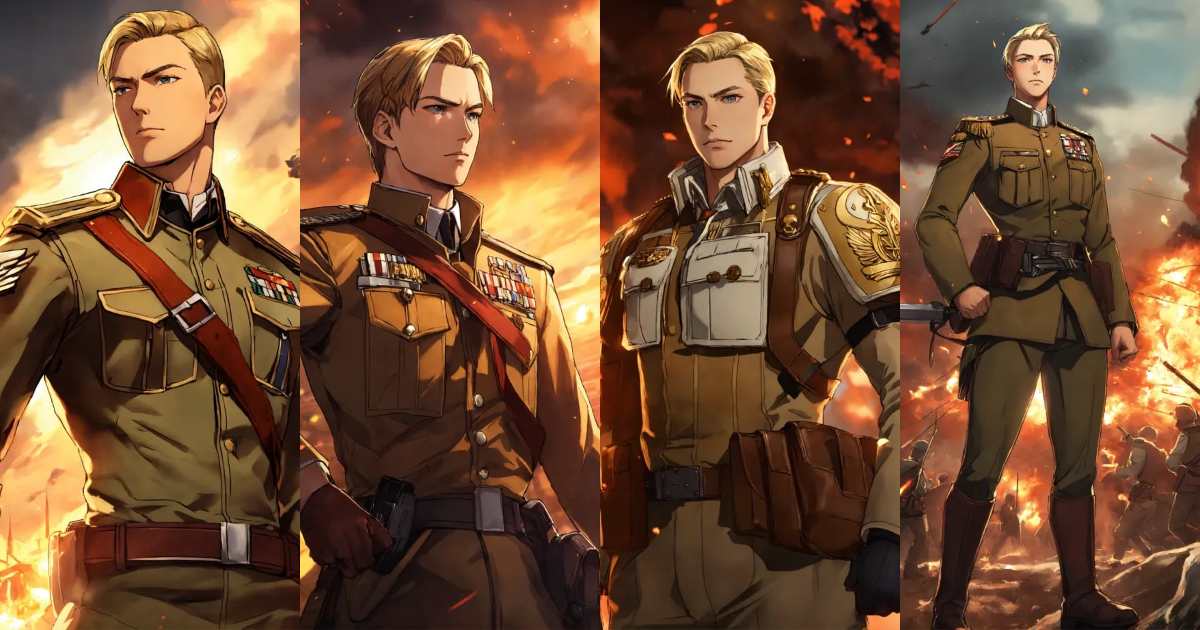 Lexica - Commander Erwin, 1 arm fist chest salute, attack on tittan, 8k,