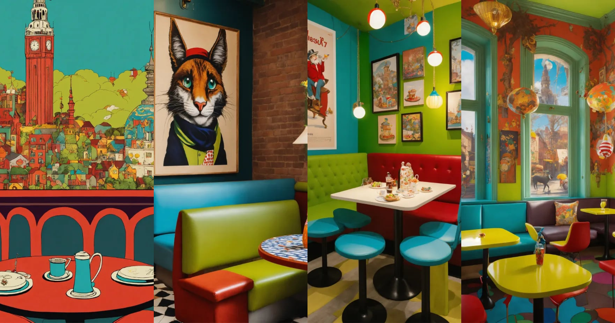 Lexica - Design an urban cafe scene blending the whimsical world of Dr ...