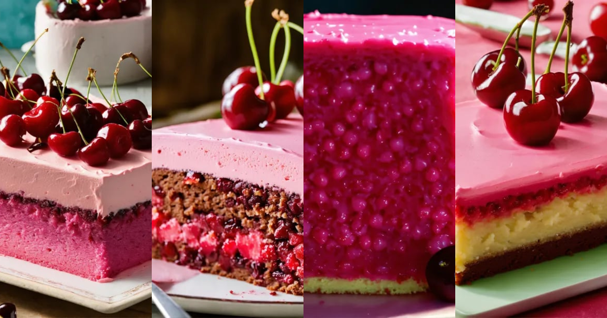 Lexica - A pink rectangle cake with cherries