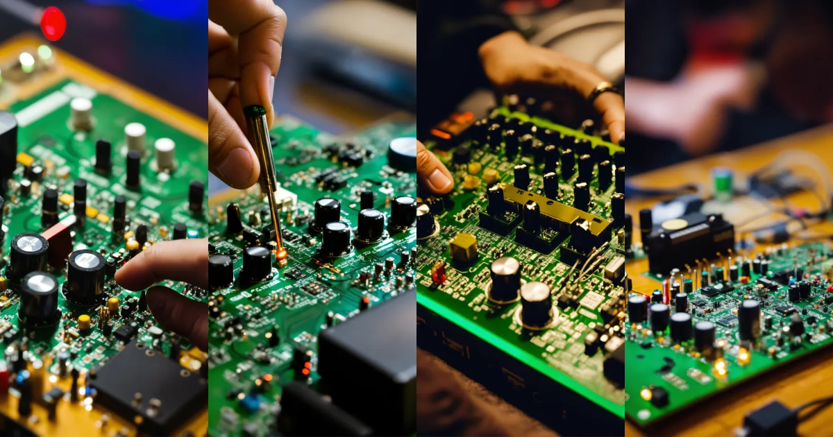 Lexica - A noise synth on a pcb board with a musician playing on it