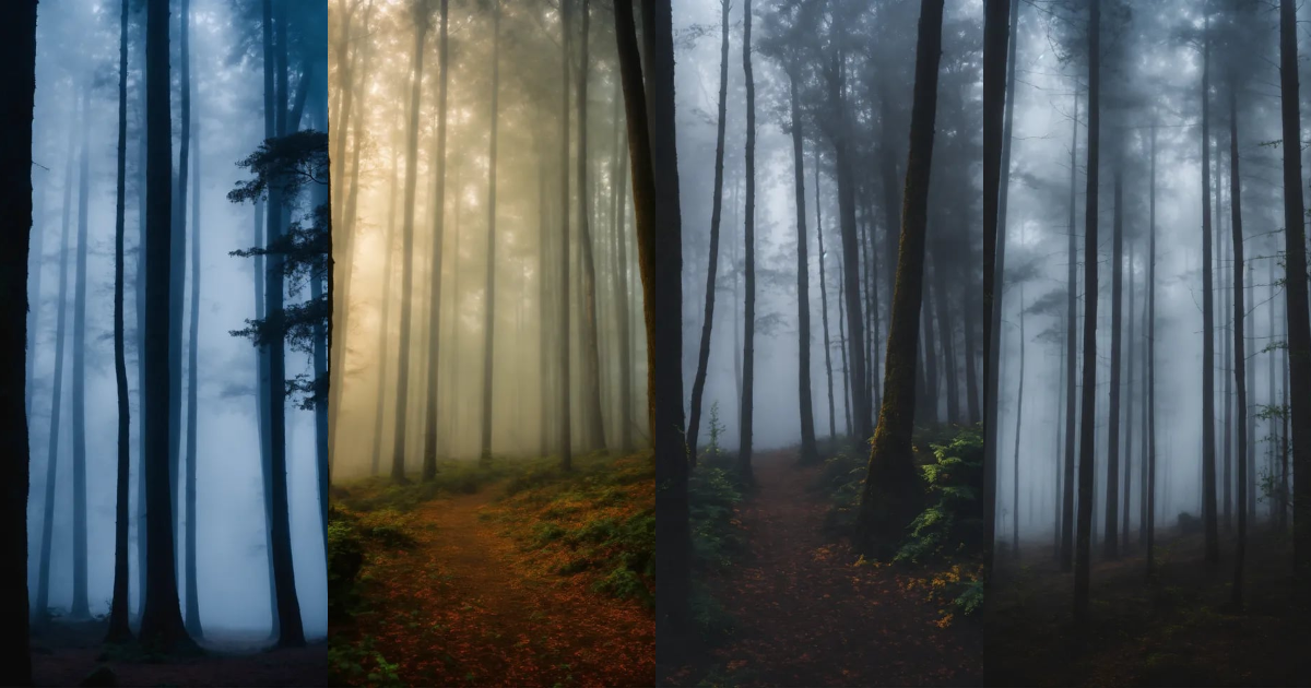 Lexica - Mysterious foggy forest with tall black entities