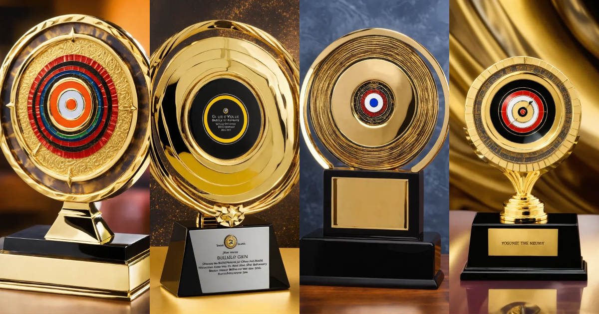 Lexica - Design a shiny gold bullseye trophy with a vibrant background ...