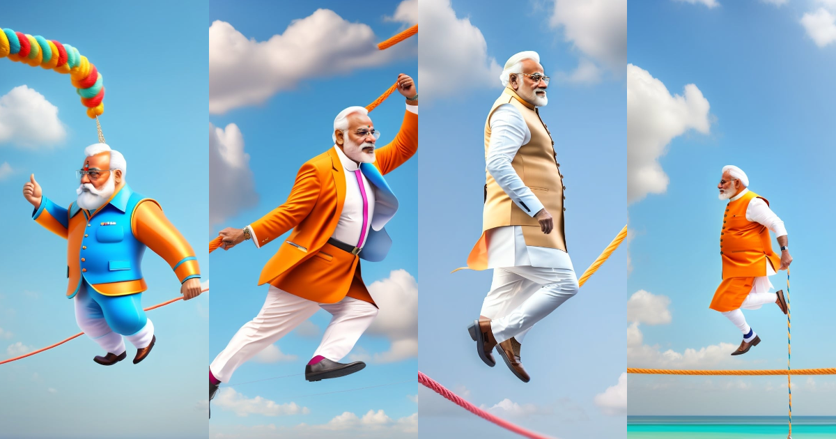 Lexica - Indian prime minister Narendra Modi is walking on a rope with ...