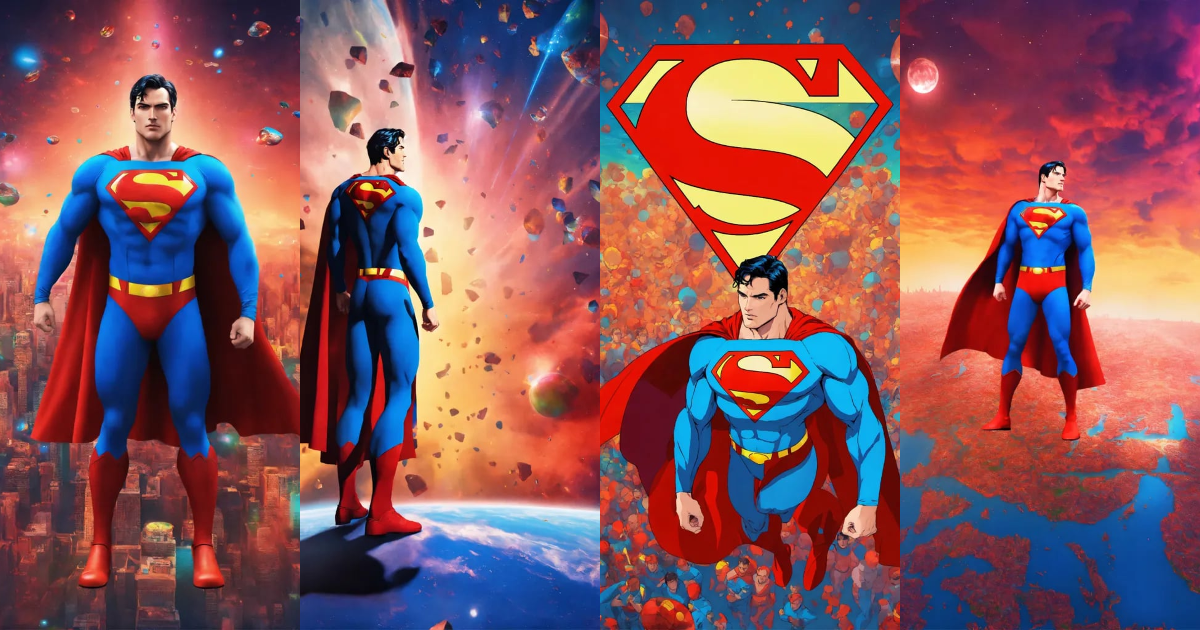 Lexica - Superman meets all Superman in the multiverse, 2D render, full ...