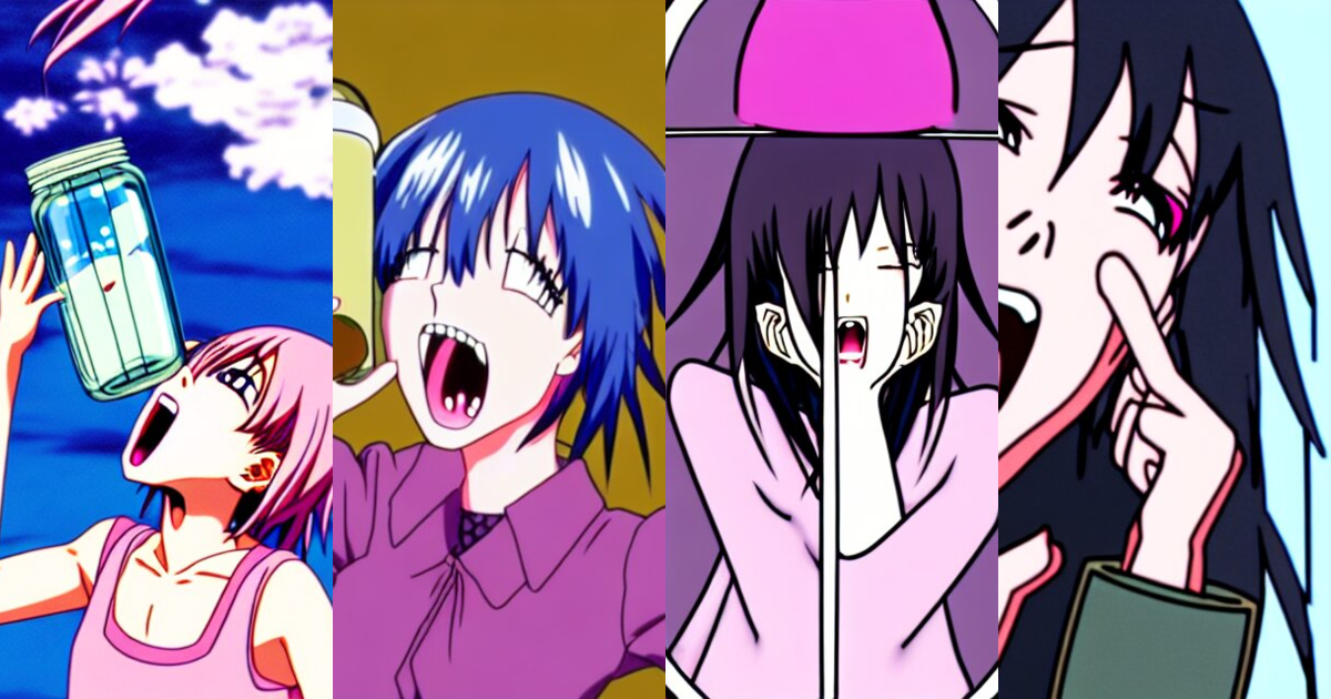 Lexica - A screaming Anime girl in a jar pressing her face and hands ...
