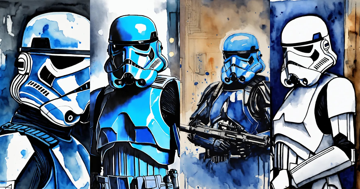 Lexica - Ultra-cyberpunk, stormtrooper, blue-black, watercolor painting ...