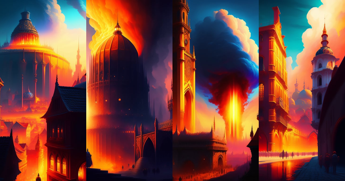 Lexica - Nuclear explosion in medieval city, acrilic paint, abstract ...