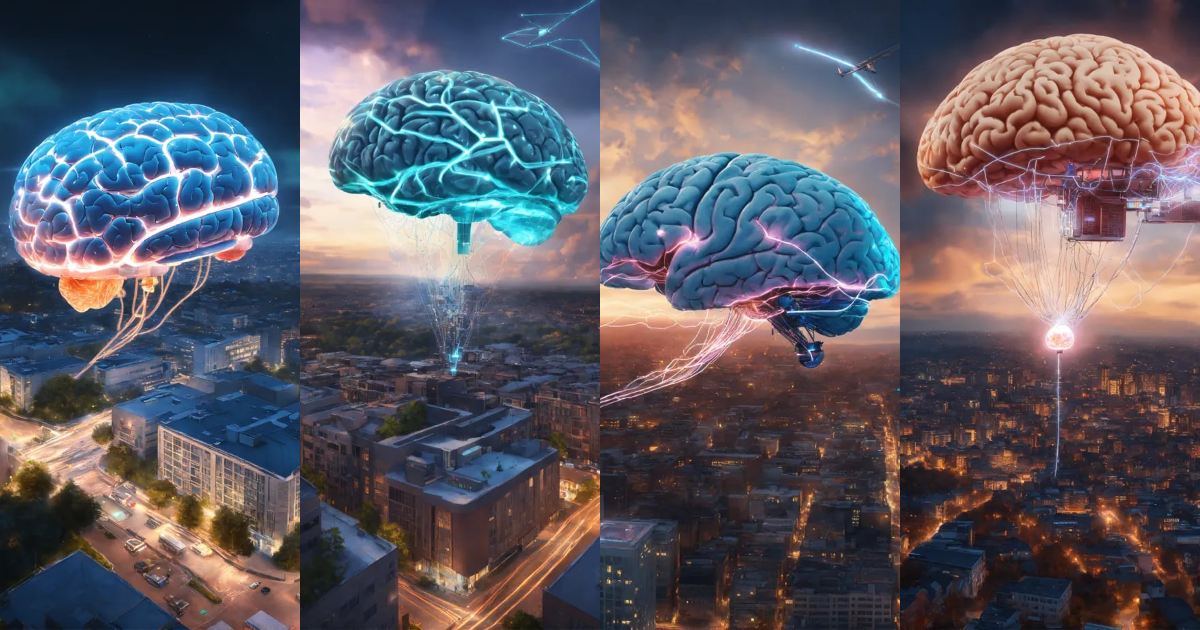 Lexica - A hyper-realistic photograph of a luminescent brain flying ...