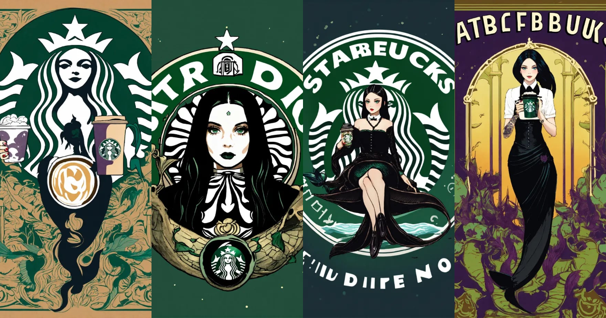 Lexica - Starbucks logo mermaid as Wednesday Addams as a logo
