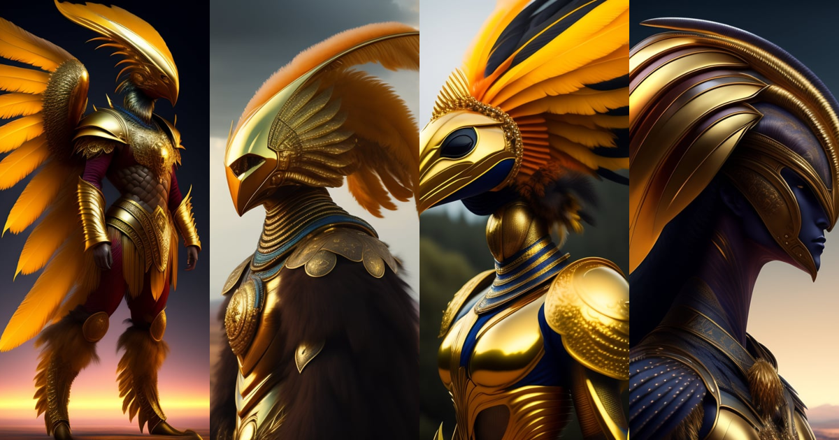 Lexica - Humanoid alien, large talons, golden feathers