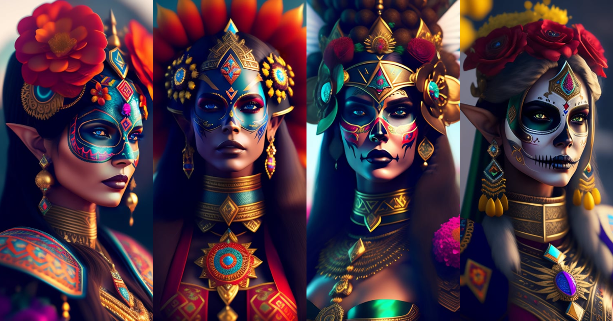 Lexica - Link zelda wearing dia de los muertos mask, skulls and flowers ...