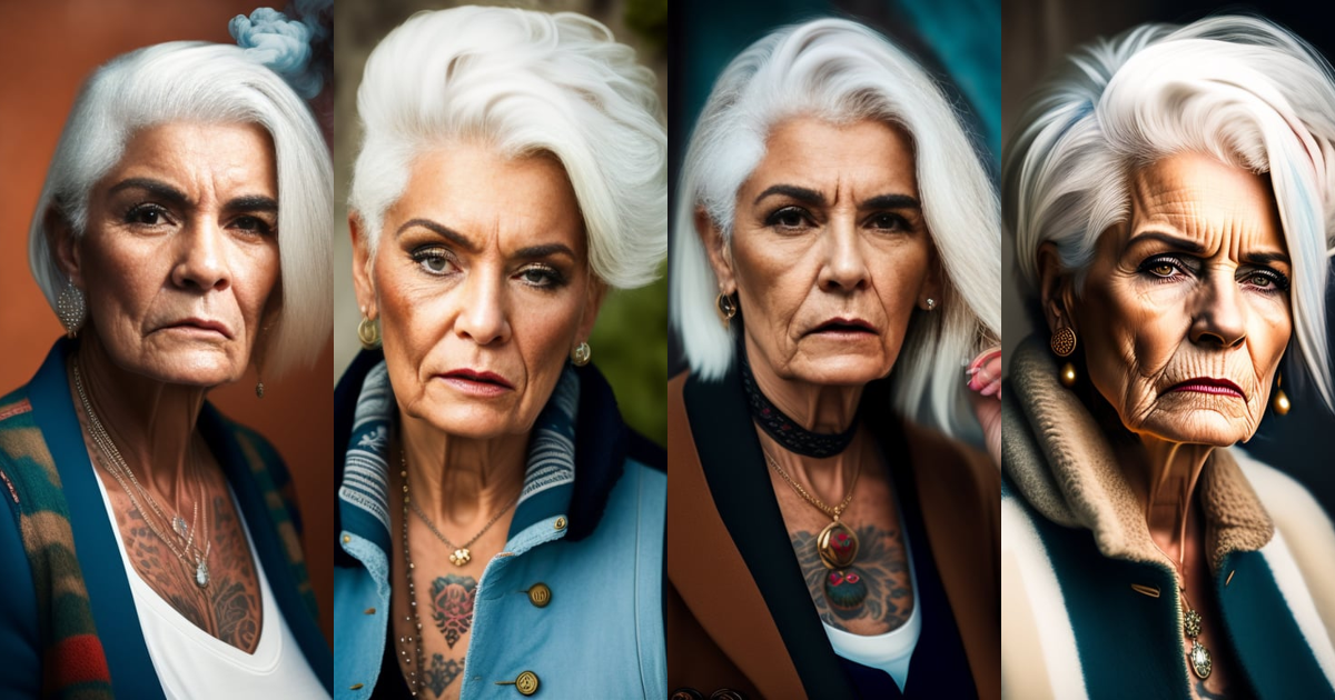 Lexica - Portrait of a grumpy mean scowl old woman with white hair and ...