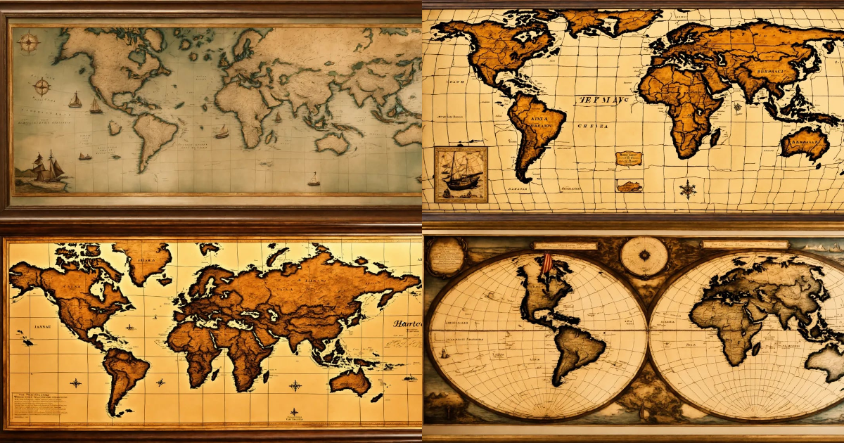 Lexica - Create an image of an aged, detailed nautical map featuring ...