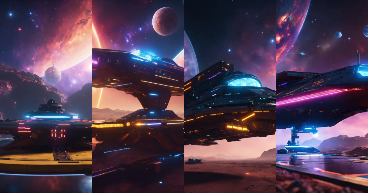 Lexica - Small Dark alien speeder craft docked in a space port star ...