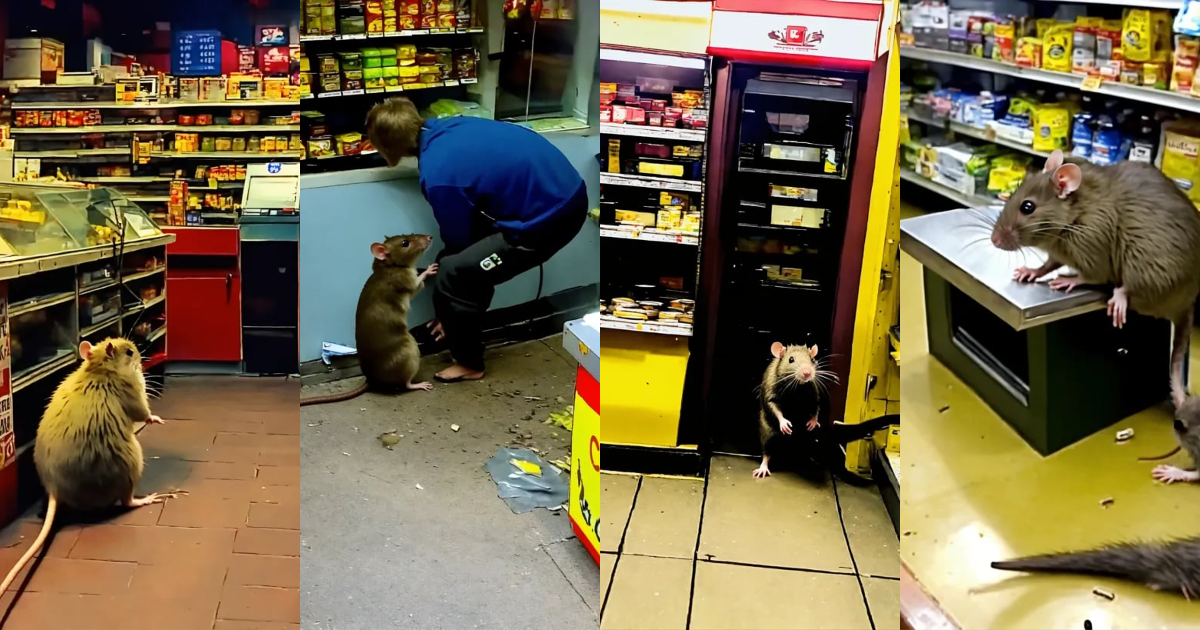 Lexica - Human like rat robbing store cctv recording