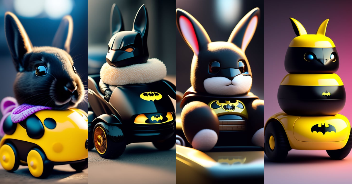 Lexica - Soft batman Bunny robot driving a car