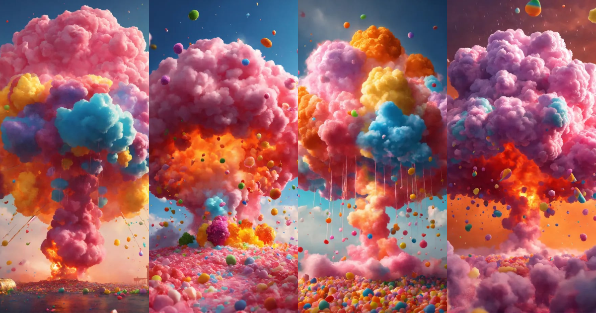 Lexica - A nuclear explosion , made out of cotton colors candy clouds ...
