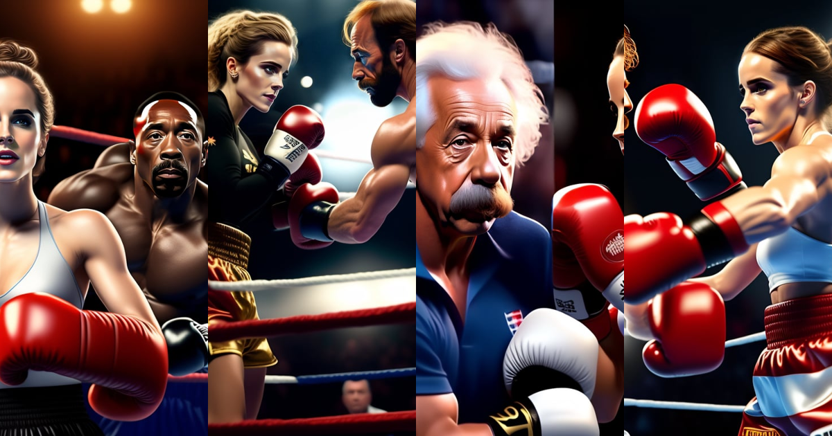 Lexica - Albert Einstein boxing against Emma Watson, Chuck Norris is ...