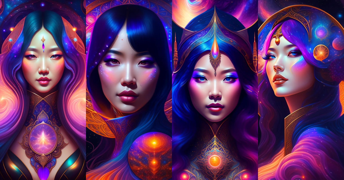 Lexica - Cosmic sorceress, nebulas, galactic, Concept art portrait by ...