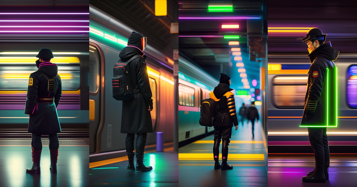 Lexica - Japanese lofi style, a ninja waiting in the subway, dressed in ...